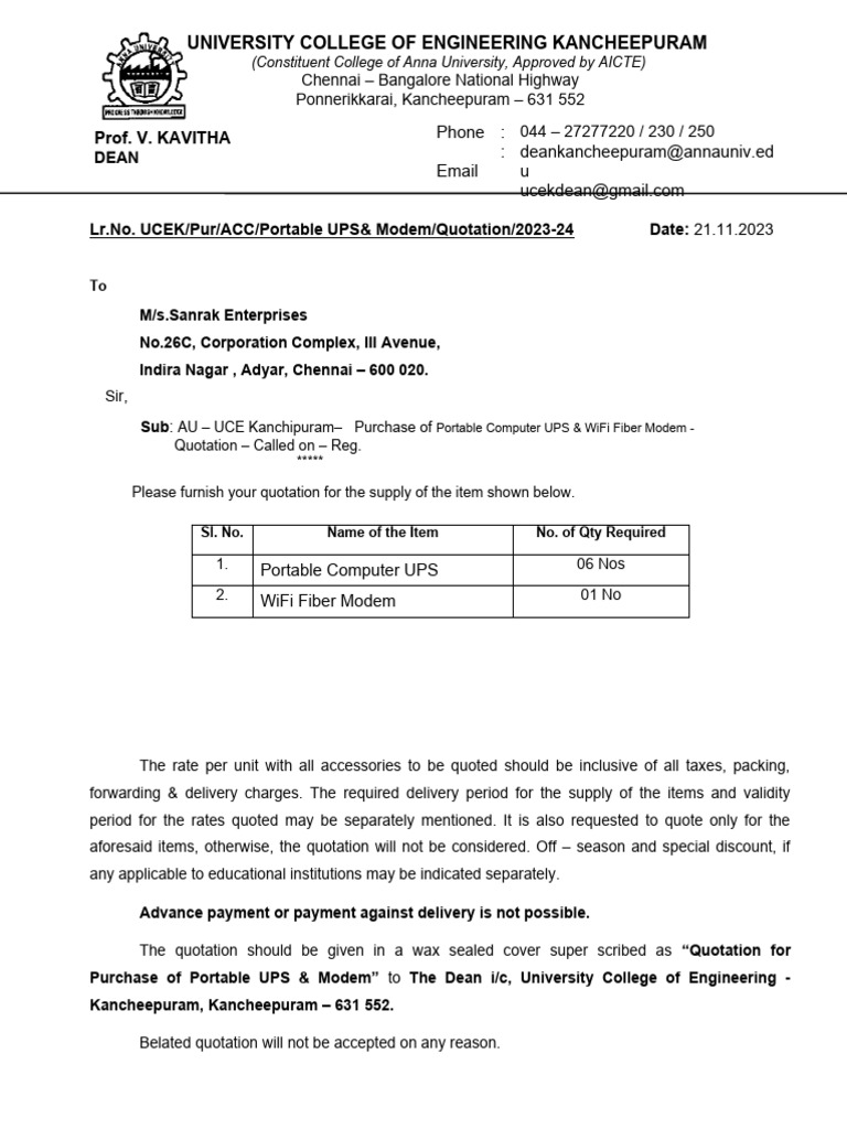 Quotation Request Letter | PDF