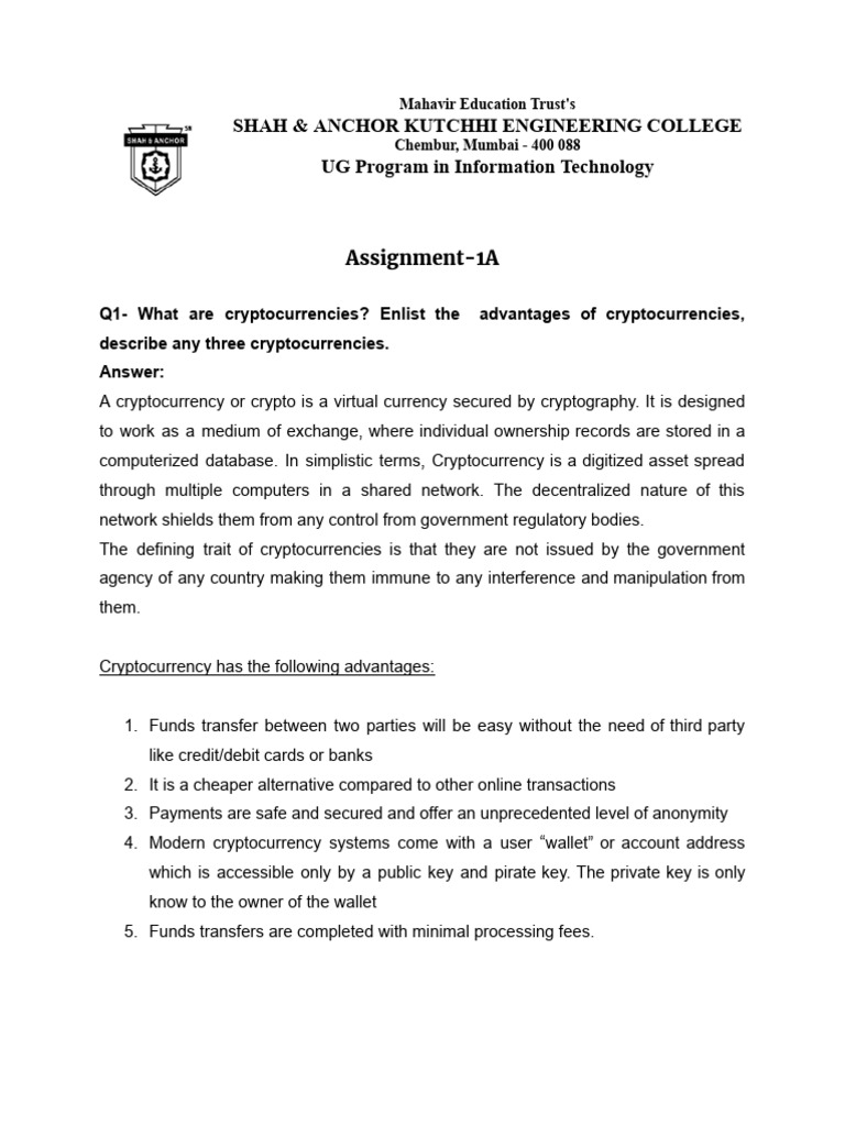 Blockchain Assignment 1A Soln | PDF | Cryptocurrency | Computing
