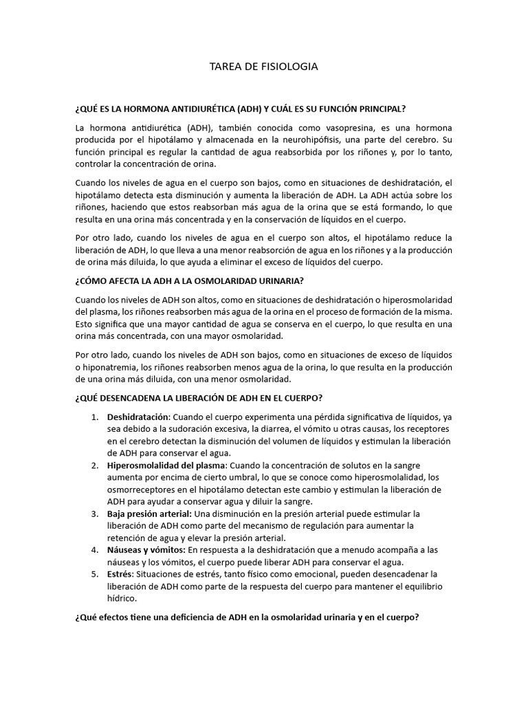 Función de la Hormona Antidiurética (ADH) | PDF | Sistema endocrino