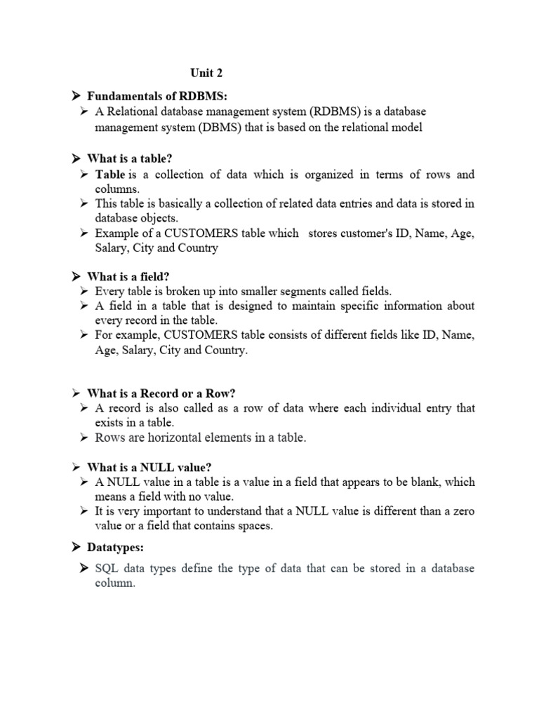 Fundamentals Of Rdbms Pdf Databases Relational Model