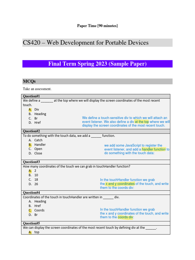 CS420 - Solved Sample - Paper 2024 by DL | PDF | Cursor (User Interface) | Computing