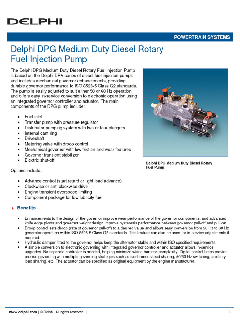DPG Medium Duty Diesel Dotary Fuel Injection Pump | PDF | Pump | Diesel ...