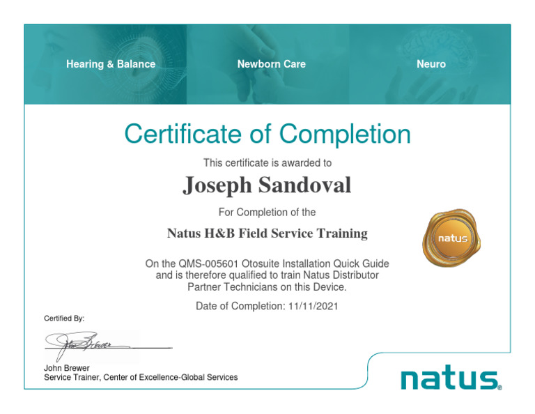 Sandoval-Otosuite Natus Train The Trainer DP Certificate | PDF