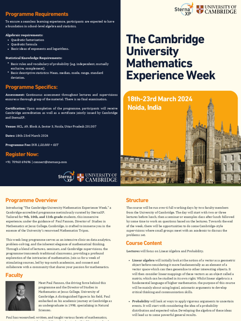 Cambridge University Mathematics Experience Week - Brochure | PDF | Mathematics | Linear Algebra