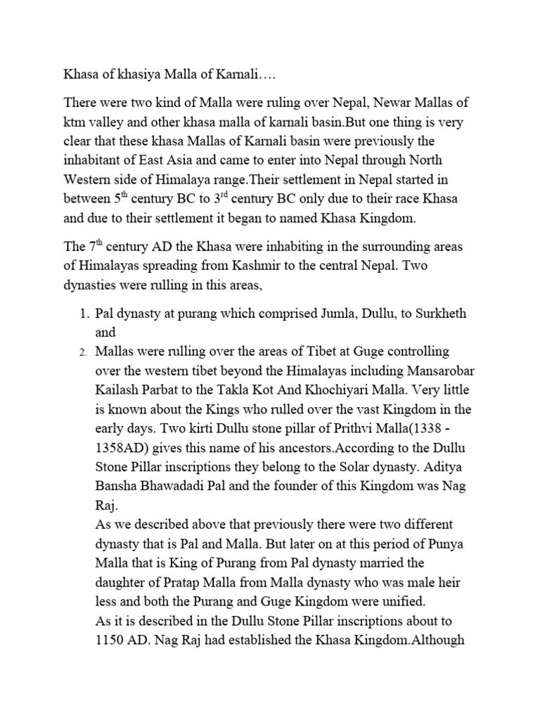 Khasa of Khasiya Malla of Karnali | PDF | South Asia | Nepal