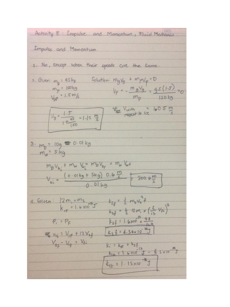 Activity F - Impulse, Momentum and Fluid Mechanics | PDF