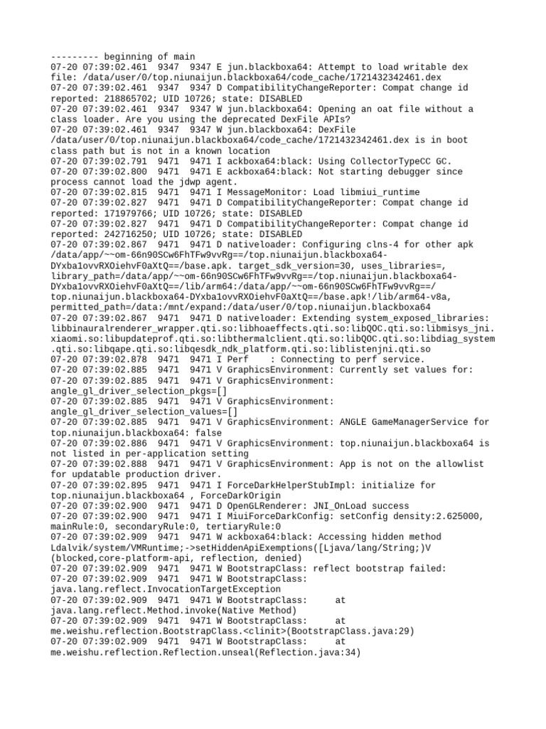 Top - Niunaijun.blackboxa64 Logcat | PDF | Computing | System Software