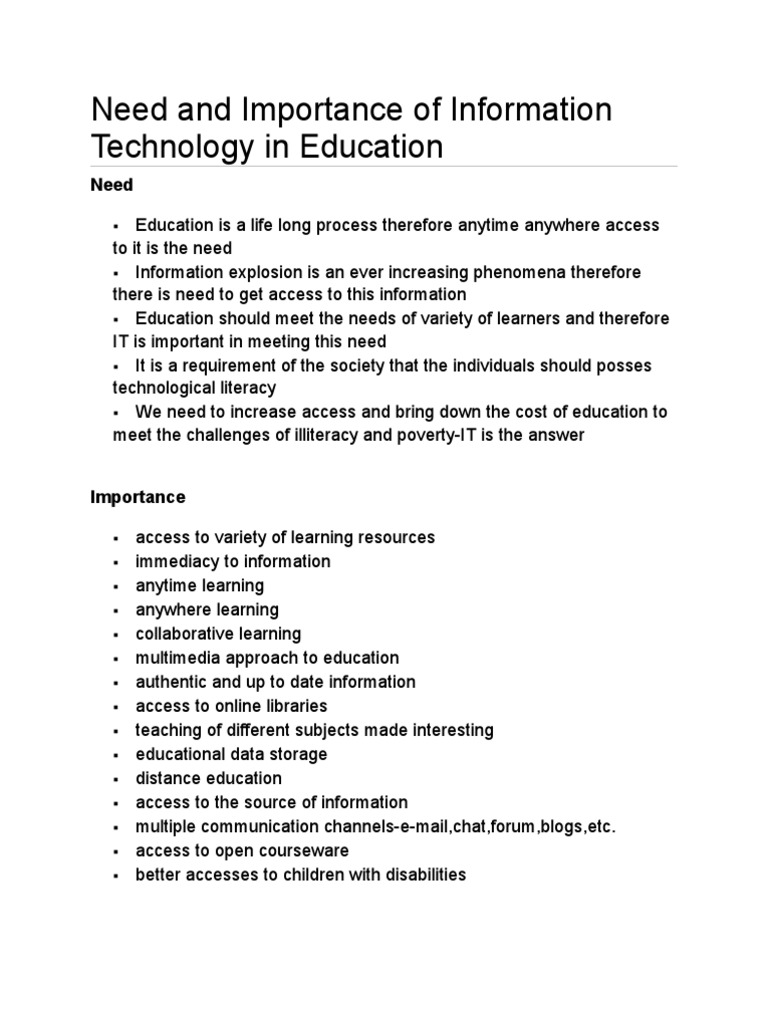 Need and Importance of Information Technology in Education | Hearing ...