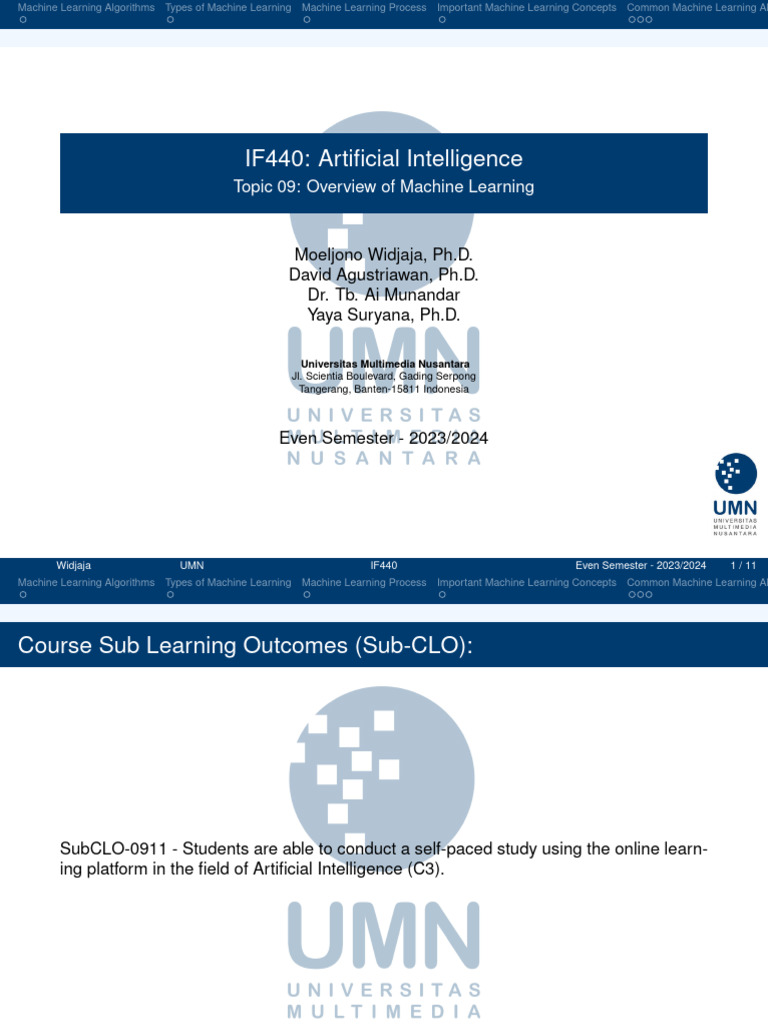 Materi IF440 M09 Overview of Machine Learning Gnp2023 2024 | PDF ...