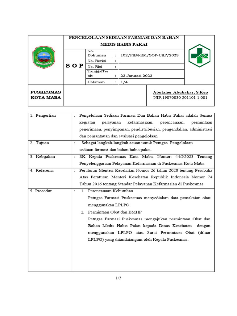 b.2. SOP PENGELOLAAN SEDIAAN FARMASI DAN BMHP | PDF