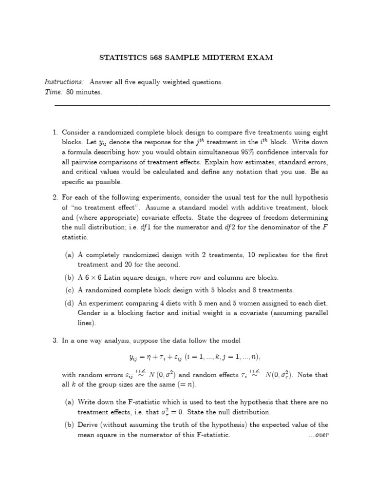 568 Sample Midterm | PDF | Experiment | Applied Mathematics