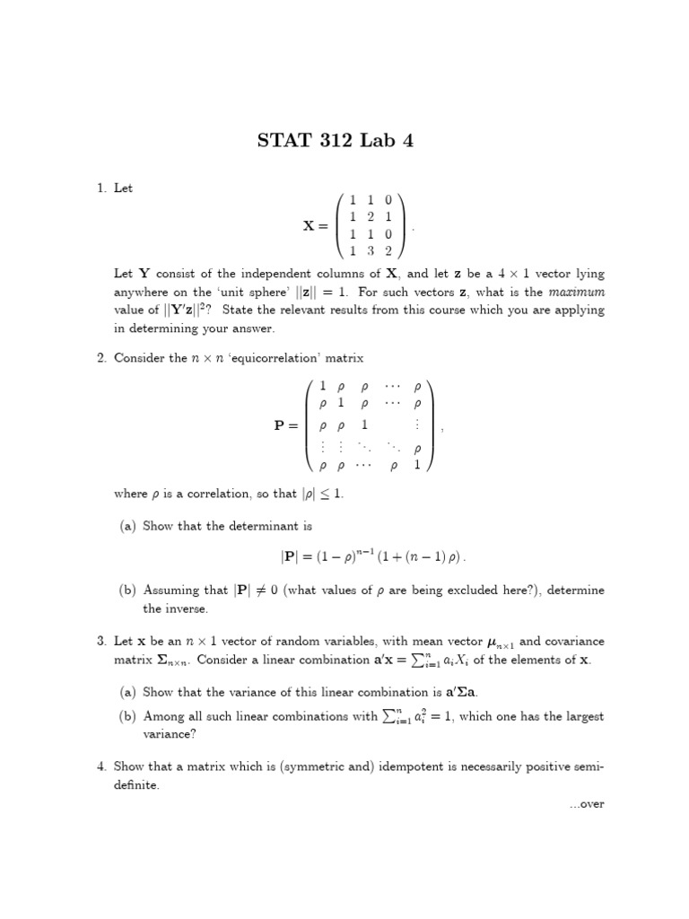 312 Lab 4 | PDF | Matrix (Mathematics) | Variance