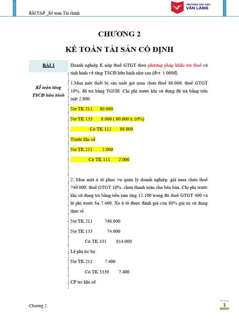 Bai Tap Chuong 2 KTTC | PDF