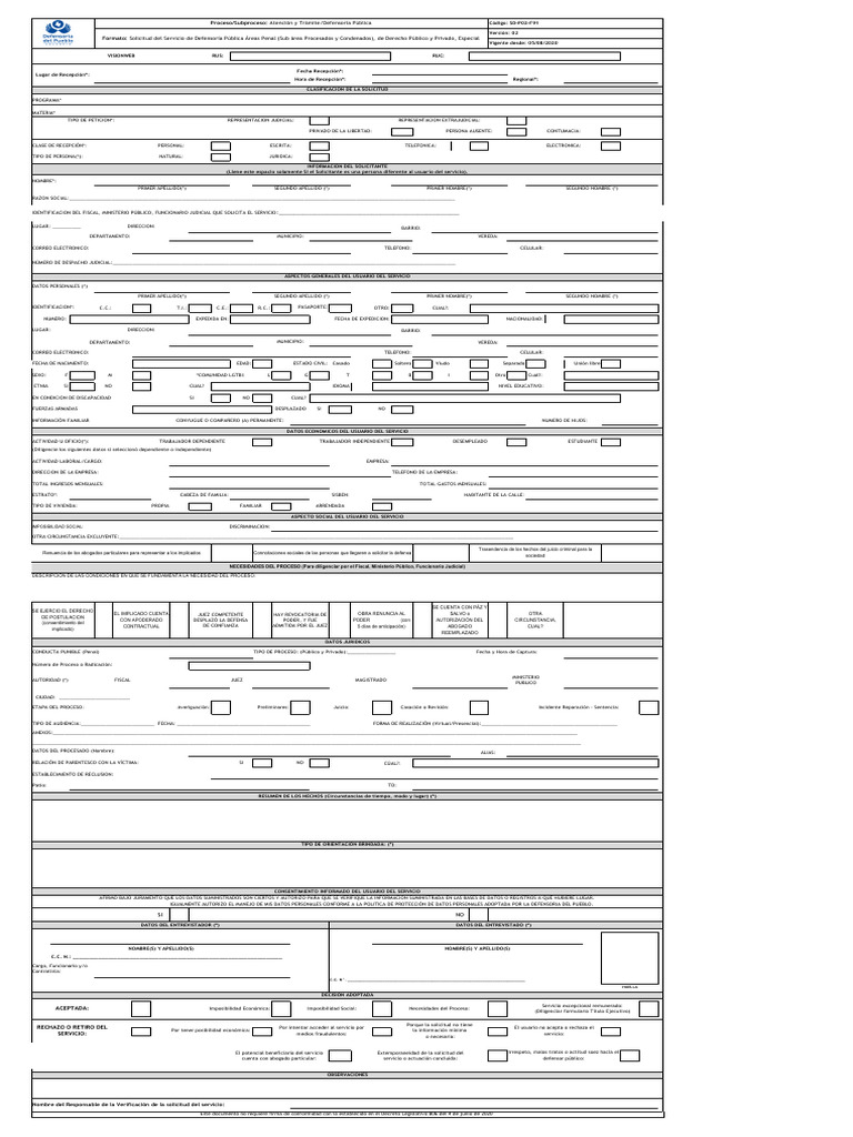 0000 - SD-P02-F91 V2 (5) .xlsx-SOLICITUD DEL SERVICIO | PDF | Fiscal | Justicia