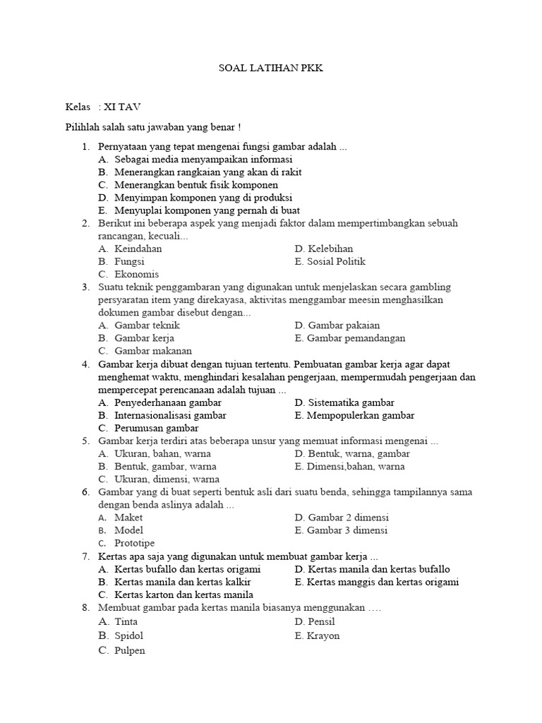Soal Latihan PKK Xi Tav 22 | PDF