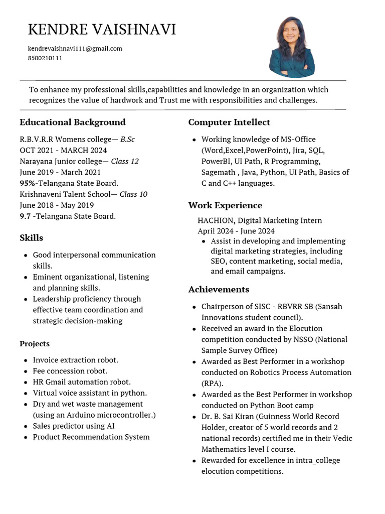 Kendre Vaishnavi RESUME | PDF | Computing | Business