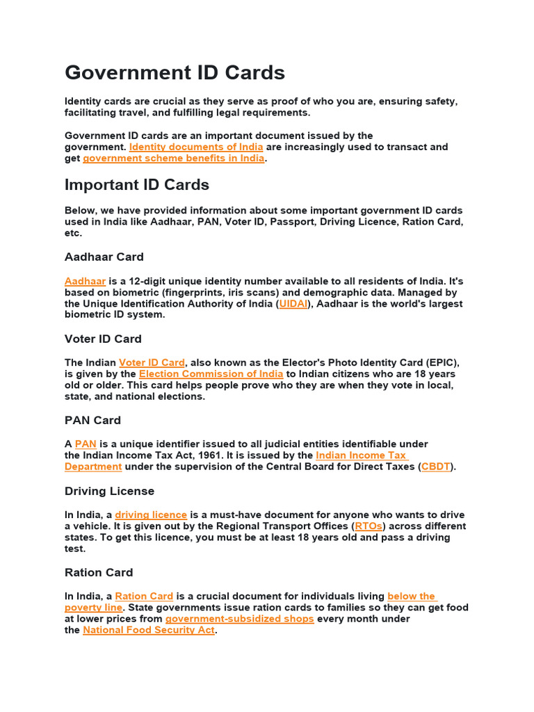 Government ID Cards | PDF | Identity Document | Government And Personhood