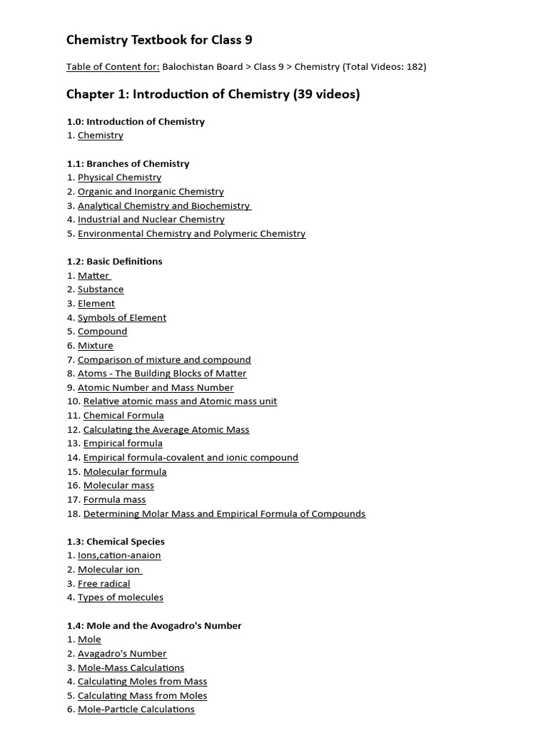 Class 9 Chemistry Textbook Overview | PDF | Chemistry | Mole (Unit)