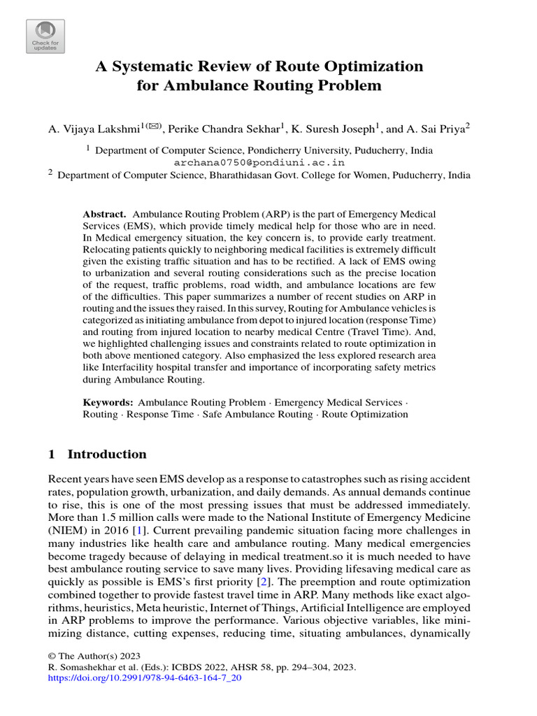 A Systematic Review of Route Optimization For Ambulance Routing Problem ...