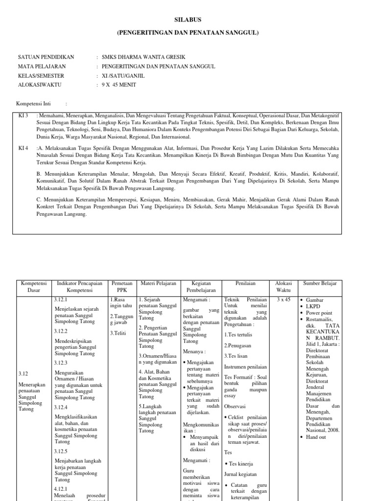 Silabus Sanggul Simpolong Tatong | PDF