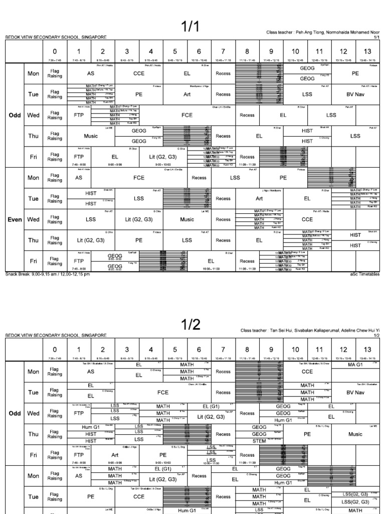Secondary 1 Timetable Updated On 21 Jun | PDF