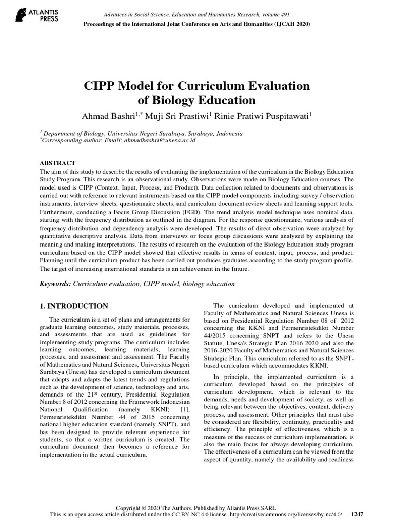 CIPP Model For Curriculum Evaluation of Biology Ed | PDF | Curriculum ...