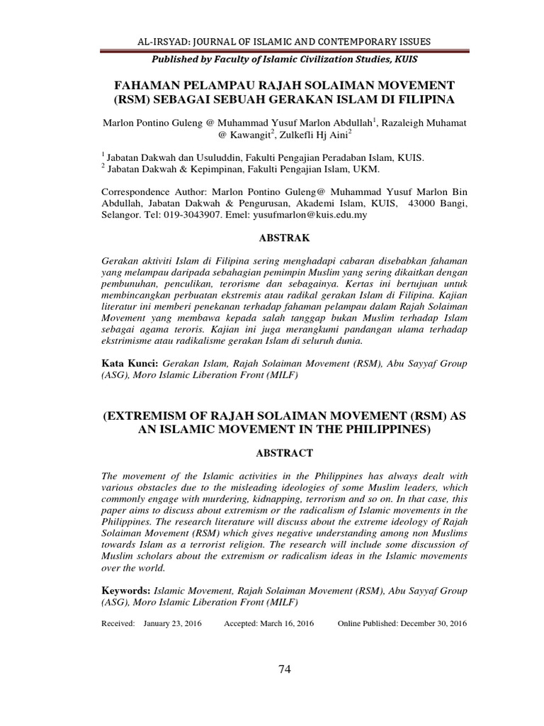 Fahaman Pelampau Rajah Solaiman Movement (RSM) Sebagai Sebuah Gerakan ...