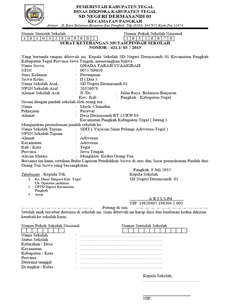 Surat Keterangan Mutasi | PDF