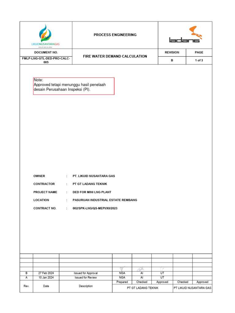 FMLP-LNG-GTL-DED-PRO-CALC-005 - Fire Water Demand Calculation - Rev B ...
