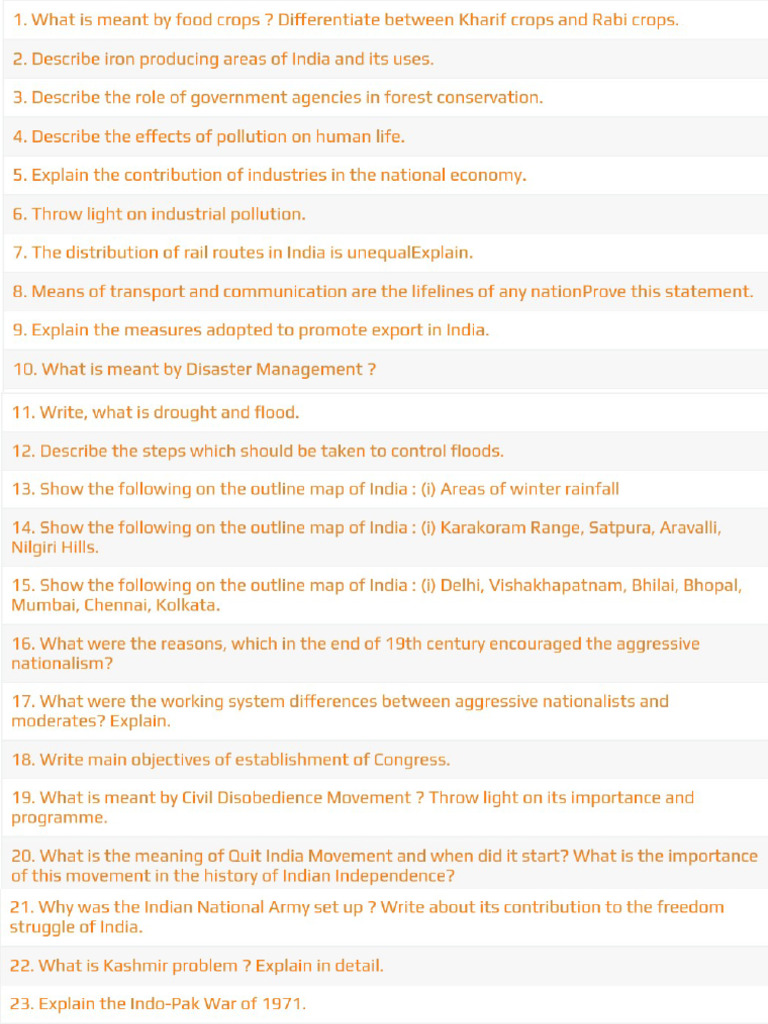 Important Questions For Social Science | PDF
