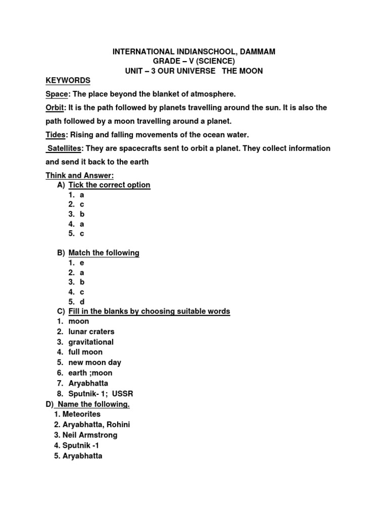 Class 5 Notes - Class V GS L 3 MOON TB NOTES Converted 1 | PDF | Moon ...