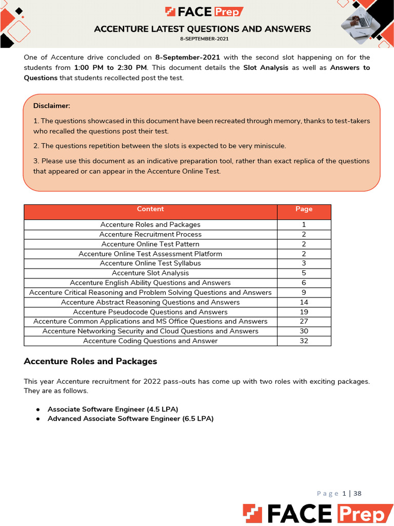 Face Prep Accenture Slot Analysis 8th Sep 2021 Slot 2 | PDF | Cloud ...