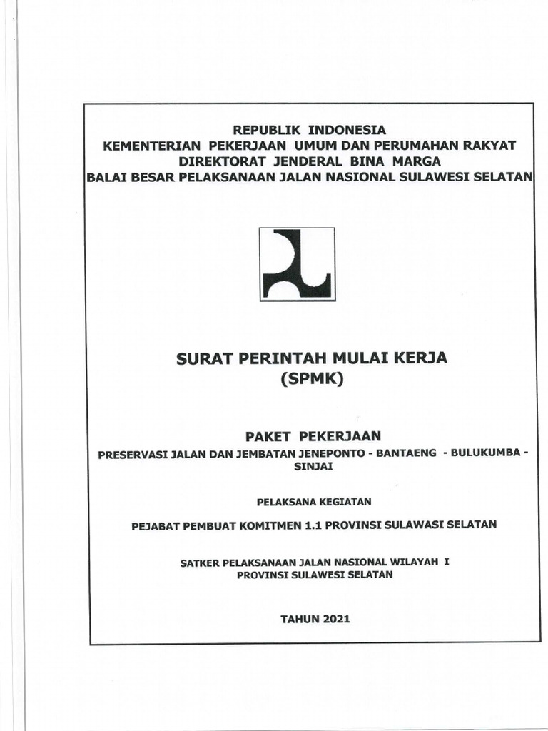 (SPMK) Surat Perintah Mulai Kerja PT. GRB | PDF