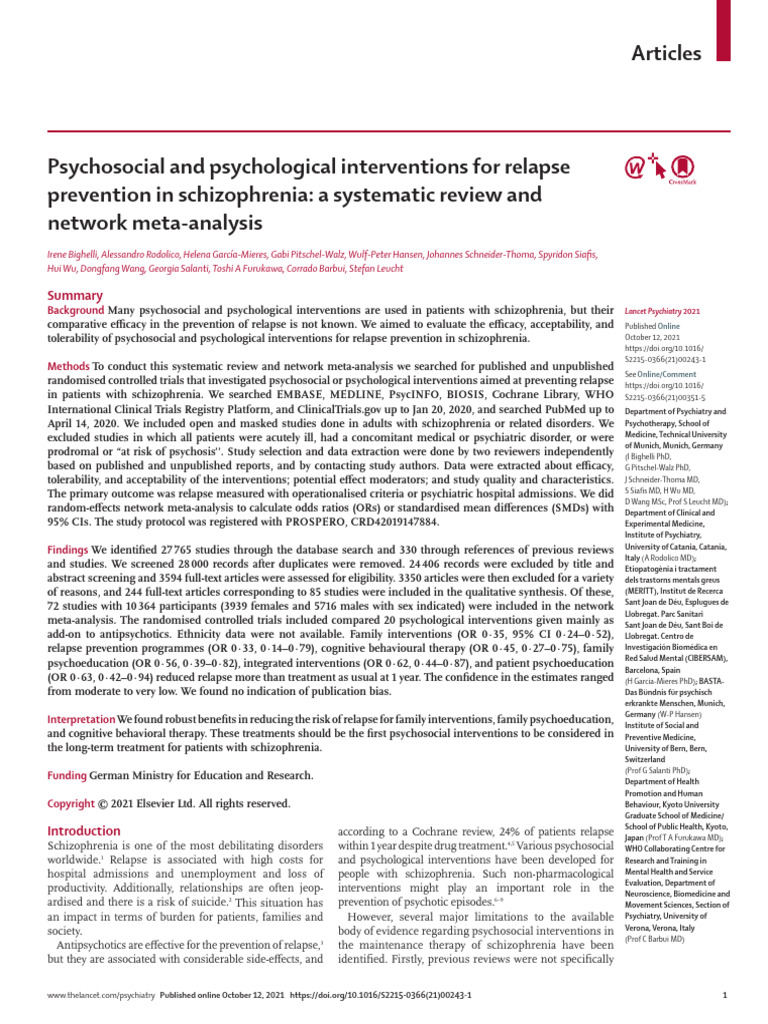 Psychosocial and Psychological Interventions For R | PDF ...