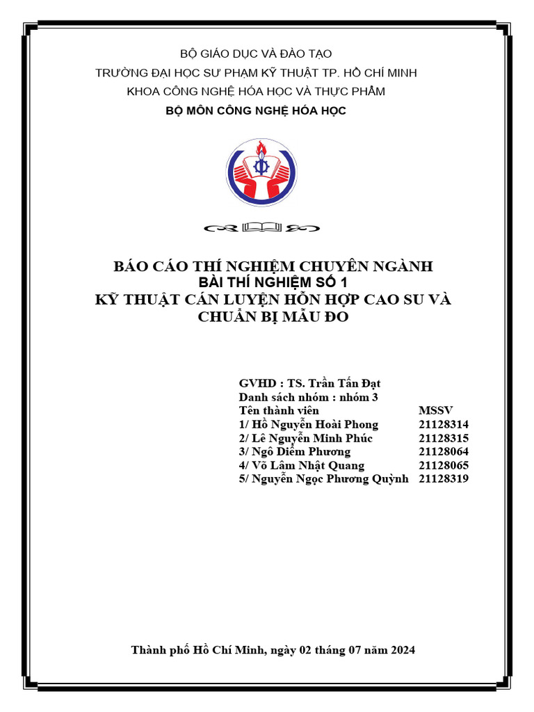 Quy Cach Bao Cao Thi Nghiem Cao Su | PDF