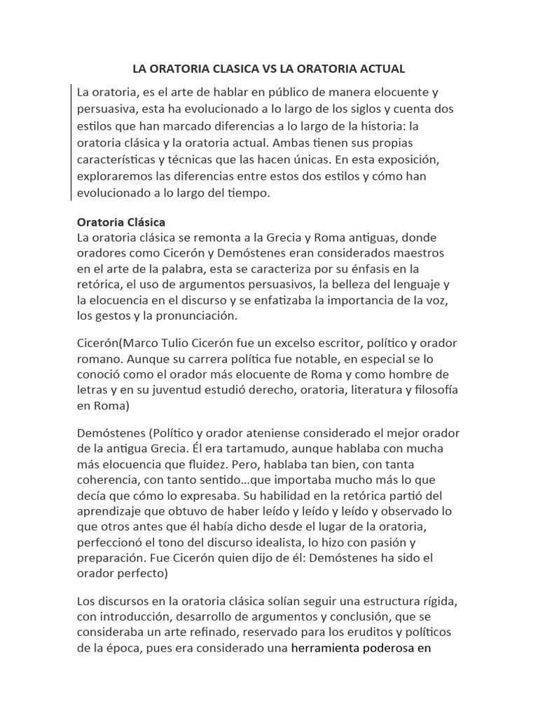 Oratoria Clásica y Actual: Comparativa | PDF | Hablar en público | Retórica