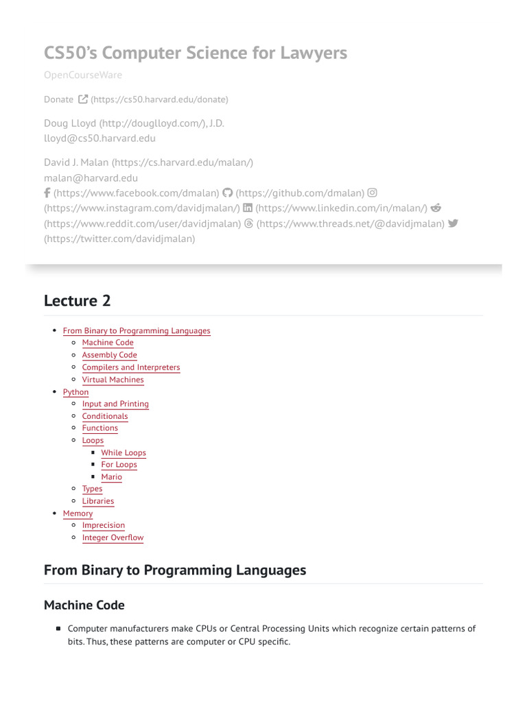 Lecture 2 - CS50's Computer Science For Lawyers | PDF | Integer ... Lecture 2 - CS50's Computer Science For Lawyers | PDF | Integer ...