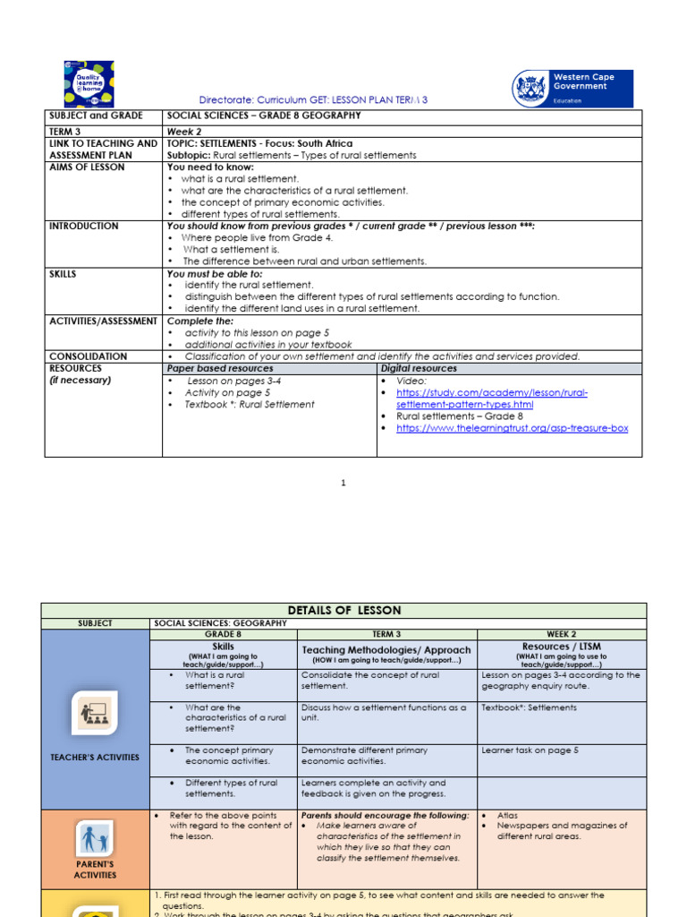 Lesson Plan GR 8 SS Geography T3 W2 | PDF | Agriculture | Forestry