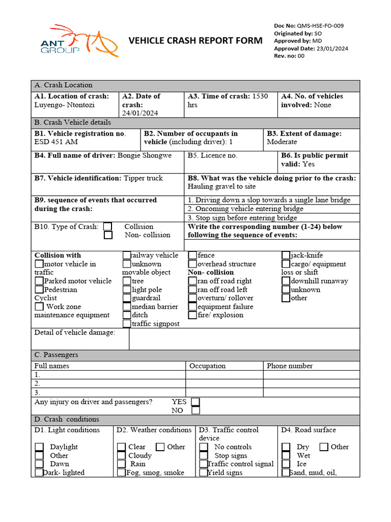 Vehicle Crash Report Form 2024 | PDF | Road | Traffic