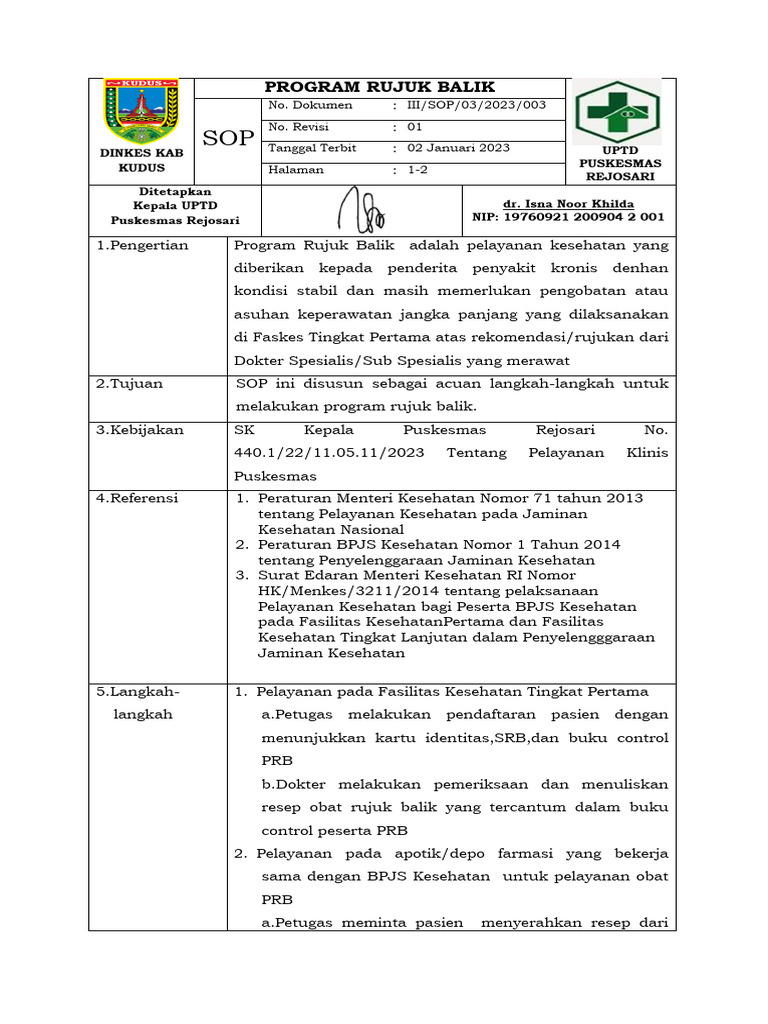 114 Sop Program Rujuk Balik | PDF | Sains & Matematika