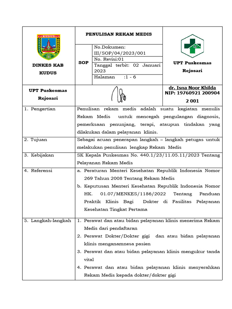 Sop Penulisan RM | PDF