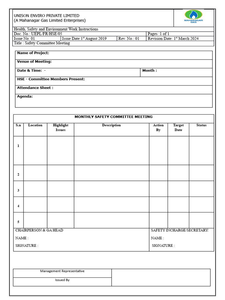 Monthly Safety Committee Meeting Agenda | PDF