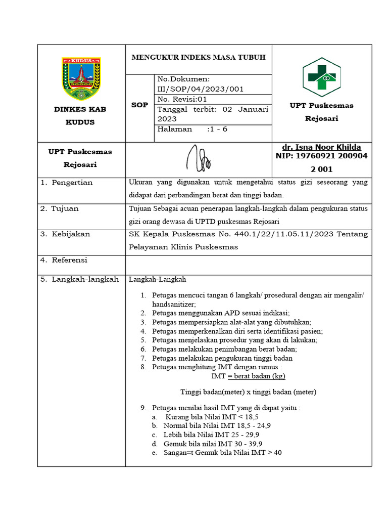 Sop Mengukur Imt | PDF