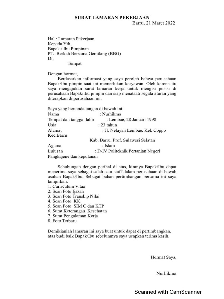 Surat Lamaran Kerja | PDF