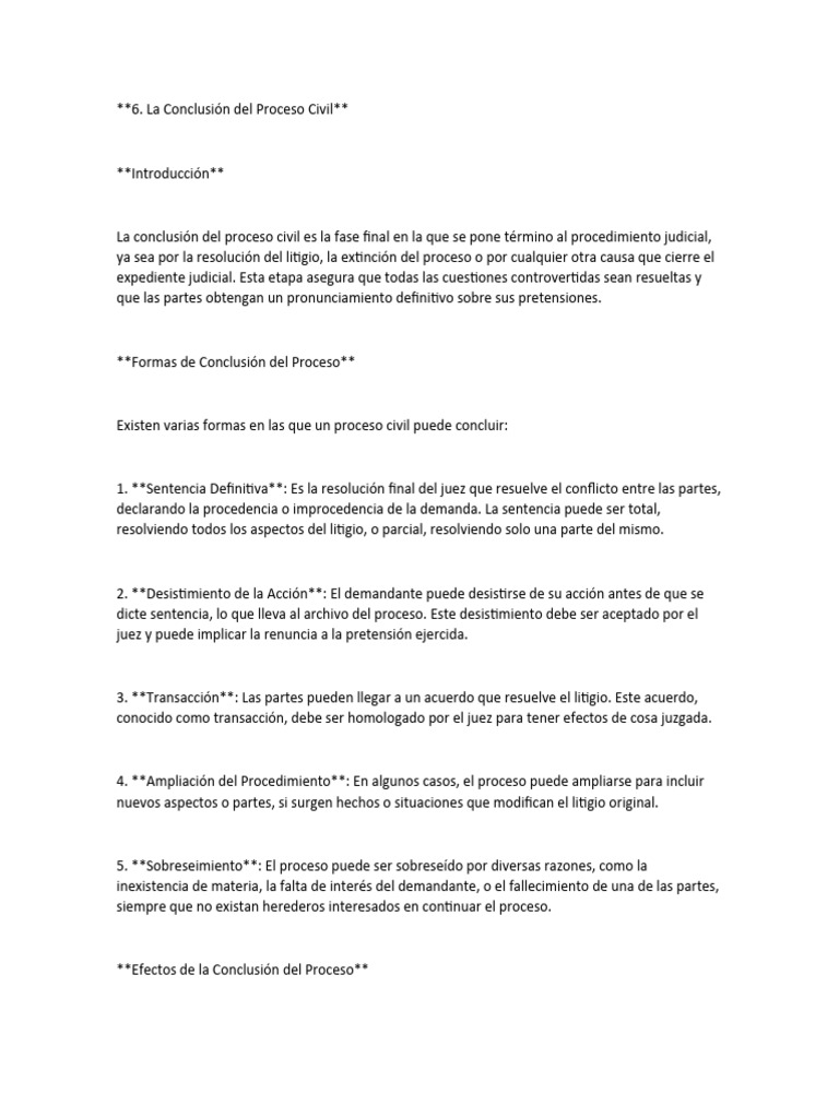 La Conclusión Del Proceso Civil | PDF | Sentencia (ley) | Ley procesal