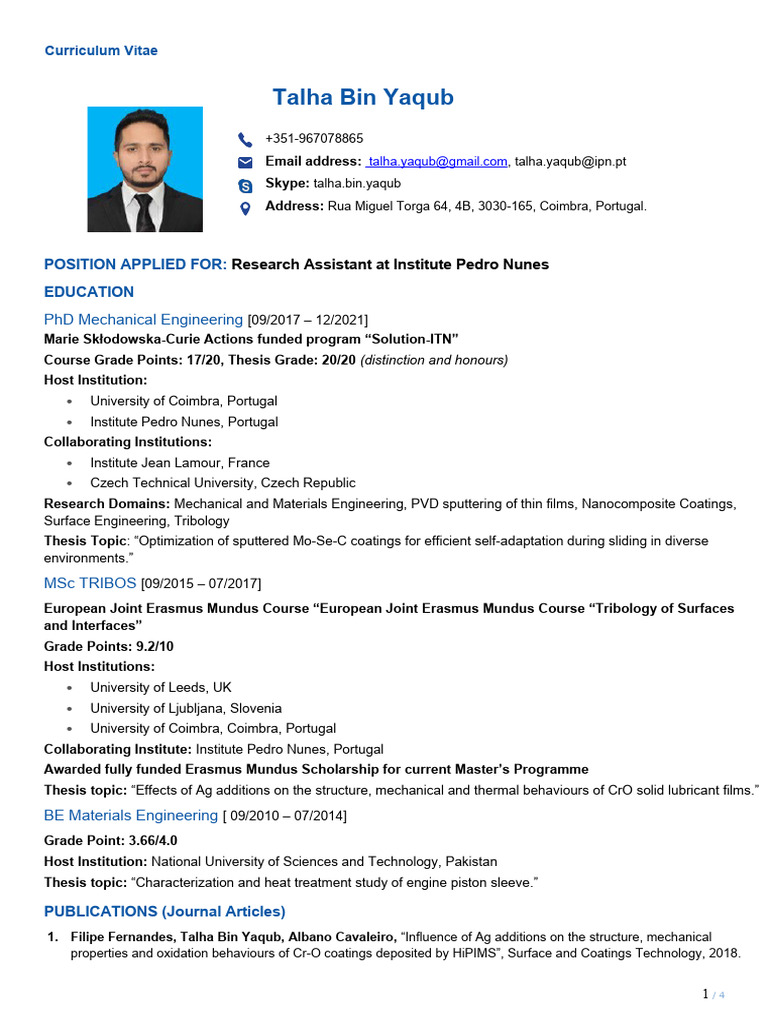 CV Template | PDF | Coating | Heat Treating