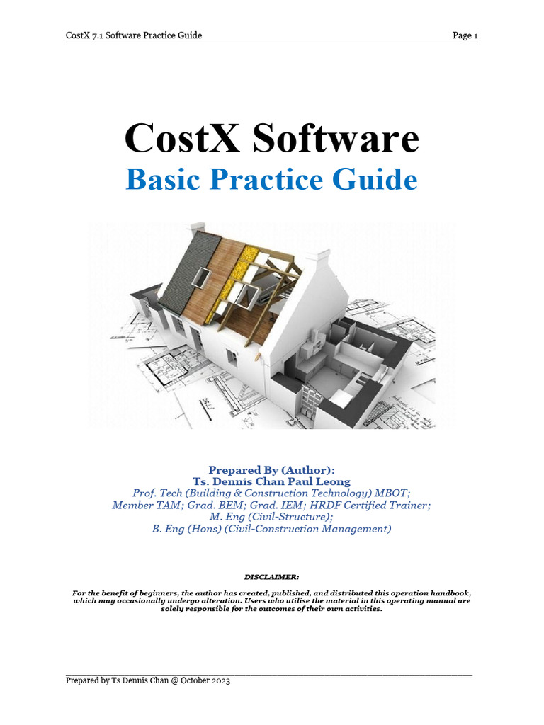 CostX Practice Manual (Sept 2023) - Prepared by Ts Dennis Chan | PDF | Window | Computer File