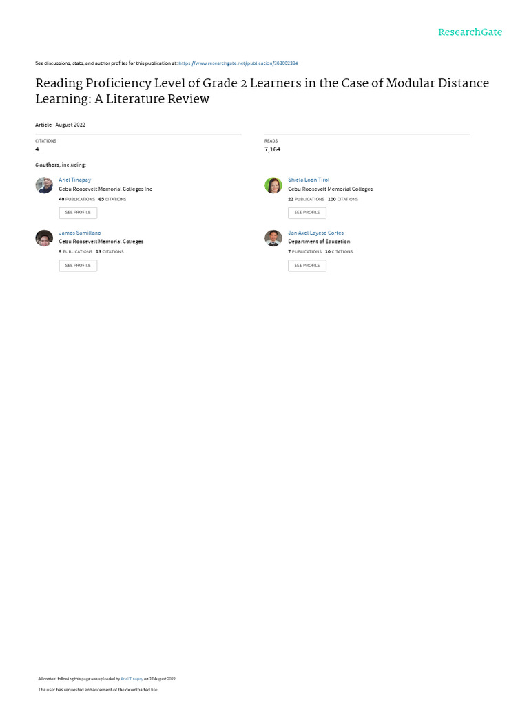 Reading Proficiency Level of Grade 2 Learners in The Case of Modular ...