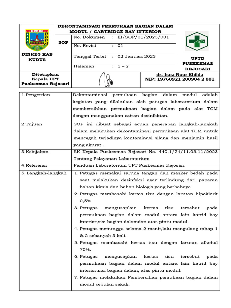 Sop Dekontaminasi Permukaan Bagian Dalam Modul | PDF