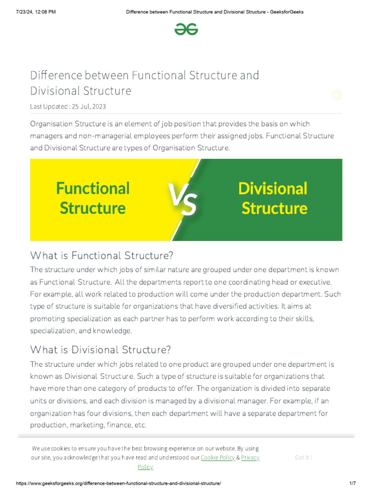 Difference Between Functional Structure and Divisional Structure | PDF | Http Cookie | World ...